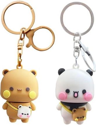 Generico 2 porte-cl&eacute;s mignons BuBu Dudu Kawaii statue de bande dessin&eacute;e ours Panda Figurine porte-cl&eacute;s pour femmes fille sac &agrave; dos voiture cl&eacute;s cadeaux, Bubu D