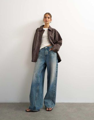 Topshop Jacke in gewaschenem Braun in Lederoptik mit Taillierung