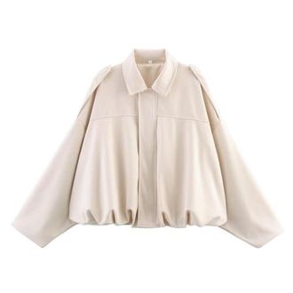 Generic Blouson bomber d&eacute;contract&eacute; en daim synth&eacute;tique pour femme, manteau de pilote &agrave; revers dautomne, fermeture &eacute;clair, v&ecirc;tements dext&eacute;rieur de moto, blanc,