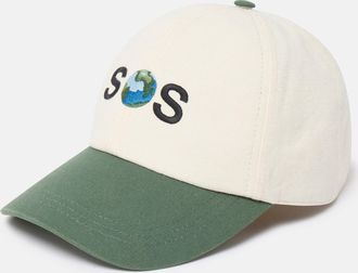 Stella McCartney SOS Embroidered Baseball Cap, Woman, Dune beige / Amazon green, Size: 59