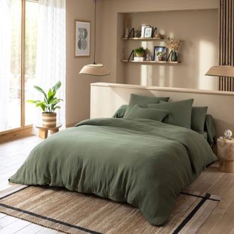 TERRE DE NUIT Terre De Nuit - Parure de lit en gaze de coton Kaki 200x200 noa - noa