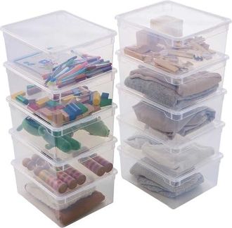 Sundis Clear Box, 10er-set Aufbewahrungsboxen mit deckel, 18L, transparentem Kunststoff, stapelbar, ideal für die Aufbewahrung von Kleidung, Durchsichtig
