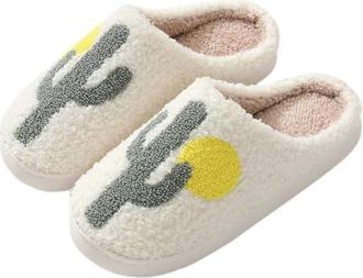 Holibanna Pantoufles Chaudes Peluche pour Femmes et Hommes Semelle &Eacute;paisse Antid&eacute;rapante Motif Cactus Confort Int&eacute;rieur Hiver Cadeau pour Maman et Femme