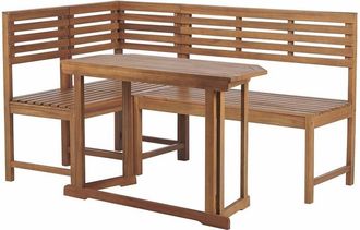 Beliani Balkon Eckbank Set Hellbraun Akazienholz 4-teilig Klapptisch 110 x 47 cm Modul Eckgruppe Garten Terrasse Outdoor Möbel Ausstattung