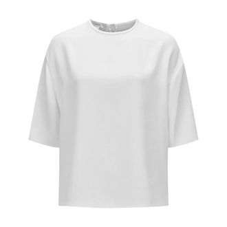 Vince Wei&szlig;e Krepp Bluse mit Rundhalsausschnitt und kurzen &Auml;rmeln - - Tops - Damen - Wei&szlig; - S