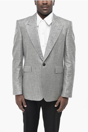 Alexander McQueen One-Button Metallic Fabric Blazer With Flap Pocket size 50