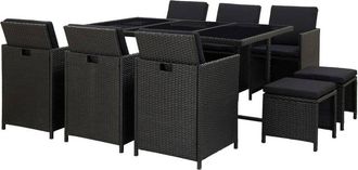 vidaXL 11-tlg. Garten-Essgruppe mit Auflagen Poly Rattan Schwarz vidaXL