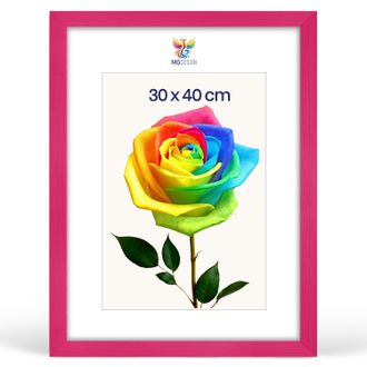 MG Design Bilderrahmen 30 x 40 cm - Fotorahmen mit Rosa Holzrahmen (Echtholz) und bruchsicherem Acrylglas, Hoch & Quer zum Aufh&auml;ngen, zum Aufstellen
