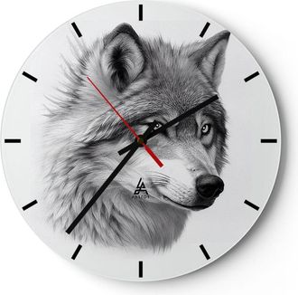 Arttor Modern Wanduhr Wolf Tier Skandinavisch 30x30cm Rund Klein Wand Uhr Glas Analog Zimmeruhren Küche Büro Wohnzimmer Glasuhr Wall Clock Dekoration Design 