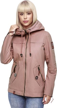 Navahoo Damen Jacke Fr&uuml;hling &Uuml;bergangsjacke Parka Mantel Kapuze B692 [B692-Wek-Light-Rose-Gepunktet-Gr.M]