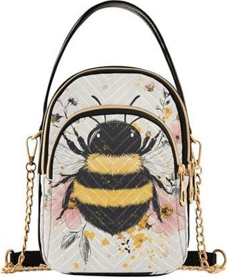 Mnsruu Sac à bandoulière pour femme, motif abeille, vintage, fleur, sac à main, petit sac à bandoulière avec sangle réglable