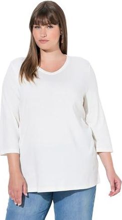 Ulla Popken Femme Grandes Tailles T-Shirt V Basic, Classic, Manches 3/4 Blanc cass&eacute; 50+ 749141200-50+