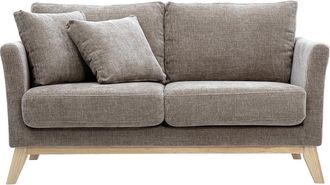 Miliboo Skandinavisches Sofa, abnehmbarer Bezug, 2-Sitzer, Stoff, Velours-Effekt, strukturiert, Taupe und helles Holz, Oslo