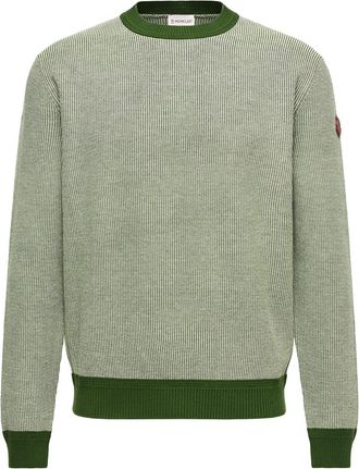 Moncler Moncler Pull En Coton &Agrave; Logo En Cuir, Homme, Vert, Taille: Xxl