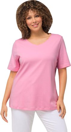 Ulla Popken Damen große Größen Übergrößen Plus Size Shirt, doppellagige Vorderseite, Slim, Rundhals, Halbarm hell pink 54+ 810528806-54+
