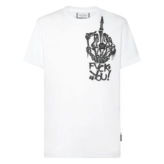 Philipp Plein Homme, Tops, Blanc, Taille: 4XL T-shirt Col Rond MC