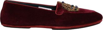 Dolce & Gabbana Homme, Chaussures, Rouge, Taille: 43 EU Velvet Crown Mocassins