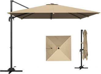 OUTSUNNY Parasol d&eacute;port&eacute; - Outsunny - rotation 360&deg;, inclinable 5 positions, base en croix - m&acirc;t en aluminium - polyester - 3 x 3 m - kaki