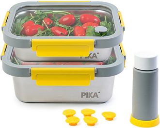 Pika | 2 St&uuml;ck Vakuumbeh&auml;lter aus Edelstahl + Vakuumierpumpe | 820 ml + 1200 ml | Mikrowelle, Backofen, Gefrierschrank | leicht & luftdicht