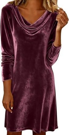Generic Robe en velours avec col cascade pour femme - Robe &agrave; manches longues pour lhiver 2025 - Robe jaune pour femme Belle, lilas, 3XL
