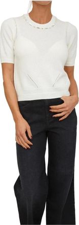 Nenette Femme, Pulls, Blanc, Taille: 38 FR Maglia girocollo m/corta c/ricamo