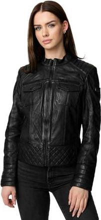 Tazzio F524 Veste en cuir v&eacute;ritable pour femme Style motard, Noir, L