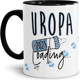 Tassendruck Tasse Babynews Du wirst Uropa 2025 - Geschenkidee/Ladebalken/Endlich Schwanger/Schwangerschaft verkünden/Baby - Schwarz