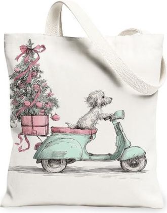 Generic Sac fourre-tout en toile motif animal fantaisie r&eacute;utilisable vintage l&eacute;ger lavable pour voyage, blanc, 13x15 Inch