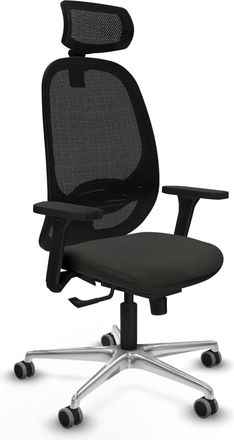 Piqueras y Crespo Schreibtischstuhl mit schwarzen Armlehnen, h&ouml;henverstellbare Lendenwirbelst&uuml;tze und h&ouml;henverstellbares Kopfteil und Neigungsverstellung, Schwarz/Schwa