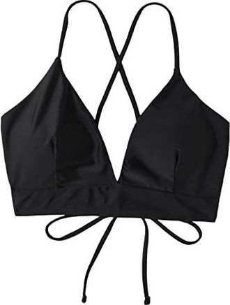 Generic Soutien-gorge 2026 pour femme - Haut de maillot de bain fendu noir &agrave; lacets dos nu, Noir, L