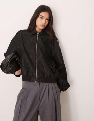 Asos Denim-Bomberjacke in Schwarz-Ecru mit Oversize-Schnitt