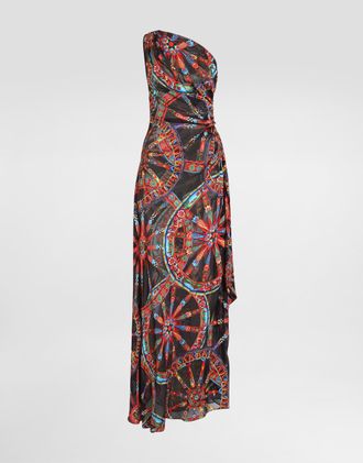 Dolce & Gabbana Kleid Aus Twill Mit One-shoulder-schnitt Und Carretto-print - Frau Kleider Multicolor 46