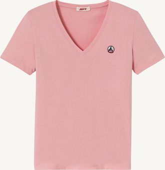 Jott T-shirt uni col V en coton biologique Rose p&ecirc;che Cancun 2.0 - Taille XXL