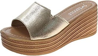 Generic Sandales compens&eacute;es de couleur unie pour femme - Sandales tendance &agrave; paillettes scintillantes - Sandales d&eacute;contract&eacute;es &agrave; enfiler - Antid&eacute;rapantes - Ch