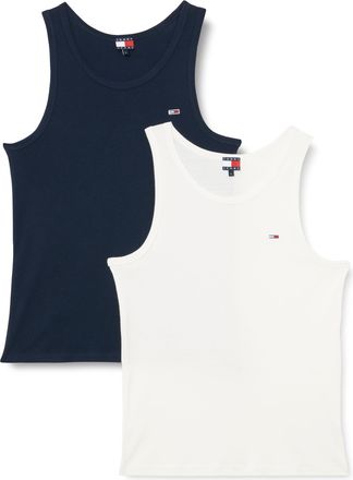 Tommy Jeans TJM XSLIM 2PCK Rib Tank EXT Other T-Shirts Mens, Multi (Ecru/Dark Night Navy), 5XL