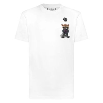 Philipp Plein Homme, Tops, Blanc, Taille: S Round Neck T-Shirt Raccoon Signature