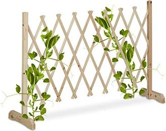 Relaxdays Rankgitter Holz, ausziehbar bis 180 cm, Rankhilfe Kletterpflanzen, Scherengitter freistehend, Garten, Natur