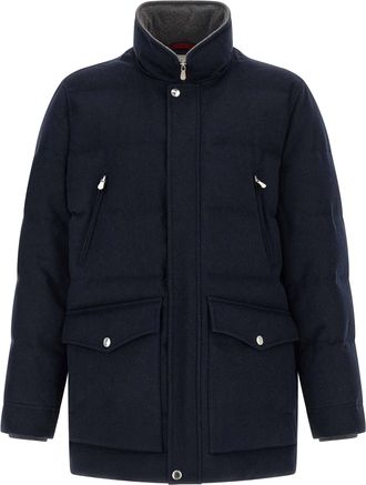 Brunello Cucinelli Wool Flannel Padded Coat - Navy