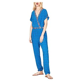 Pepe Jeans London Blauer Bedruckter Jumpsuit mit Kurzen &Auml;rmeln - - Jumpsuits & Playsuits - Damen - Blau - M