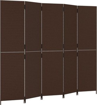 vidaXL Paravent 5-tlg. Braun Poly Rattan Vidaxl
