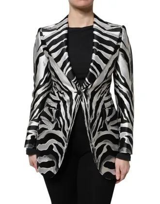 Dolce & Gabbana Black White Polyester Women Blazer Jacket And Silk Clothing