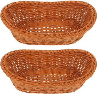 Lurrose Geflochtener Korb Set 2 St&uuml;ck Rattan-Imitat Obstkorb K&uuml;che Aufbewahrungskorb Brot Snack K&ouml;rbchen 10.2X6.3X3.3 Zoll F&uuml;r Zuhause Und Gastronomie