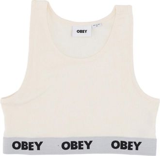 Obey Ripp Tank Top mit Logo-Elastik - - Tops - Damen - Beige - S