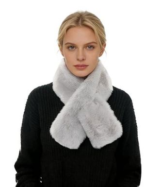 Lina & Lily &Eacute;charpe &agrave; Col en Fausse Fourrure pour Femme Hiver (Gris Clair)