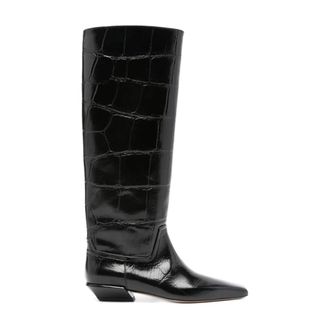 PARIS TEXAS Gepr&auml;gte Croco-Stiefel in Schwarz - - Shoes - Damen - Schwarzk - 36 EU