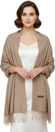 Janisramone Ch&acirc;le pashmina pour femme, &eacute;charpe en cachemire &agrave; ourlet &agrave; franges doux, longue &eacute;tole dhiver l&eacute;g&egrave;re pour mariage et soir&eacute;e, 180 x 70 cm, marron clair,