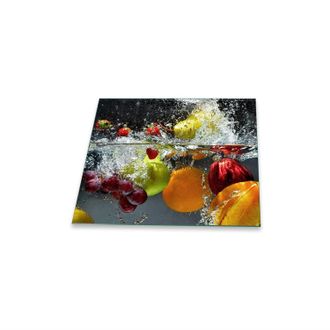 Decorwelt Herdabdeckplatte Abdeckung Ceranfeld Abdeckplatte Schneidebrett 1-Teilig 60x52 Fr&uuml;chte Mehrfarbig Spritzschutz Glasplatte Ceranfeldabdeckung Schutz He