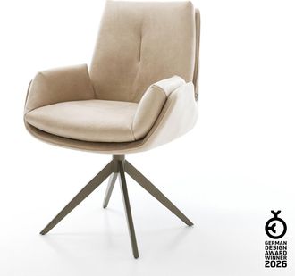 DELIFE Drehstuhl Clea-Flex Mikrofaser Beige Vintage Kreuzgestell breit Effektfinish Titan 360&deg; drehbar Wippfunktion, Esszimmerst&uuml;hle