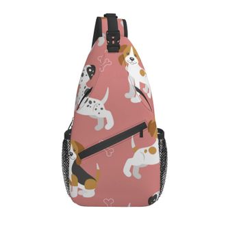 AOOEDM Lustiger Welpe Hund Beagle Dalmatiner Muster Kreuz Brusttasche Diagonal Sling Rucksack Crossbody Umhängetasche Reisen Wandern Tagesrucksäcke für Männe