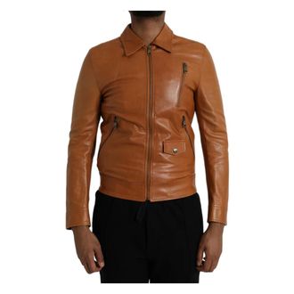 Dolce & Gabbana Homme, Vestes, Brun, Taille: XS Blouson en cuir